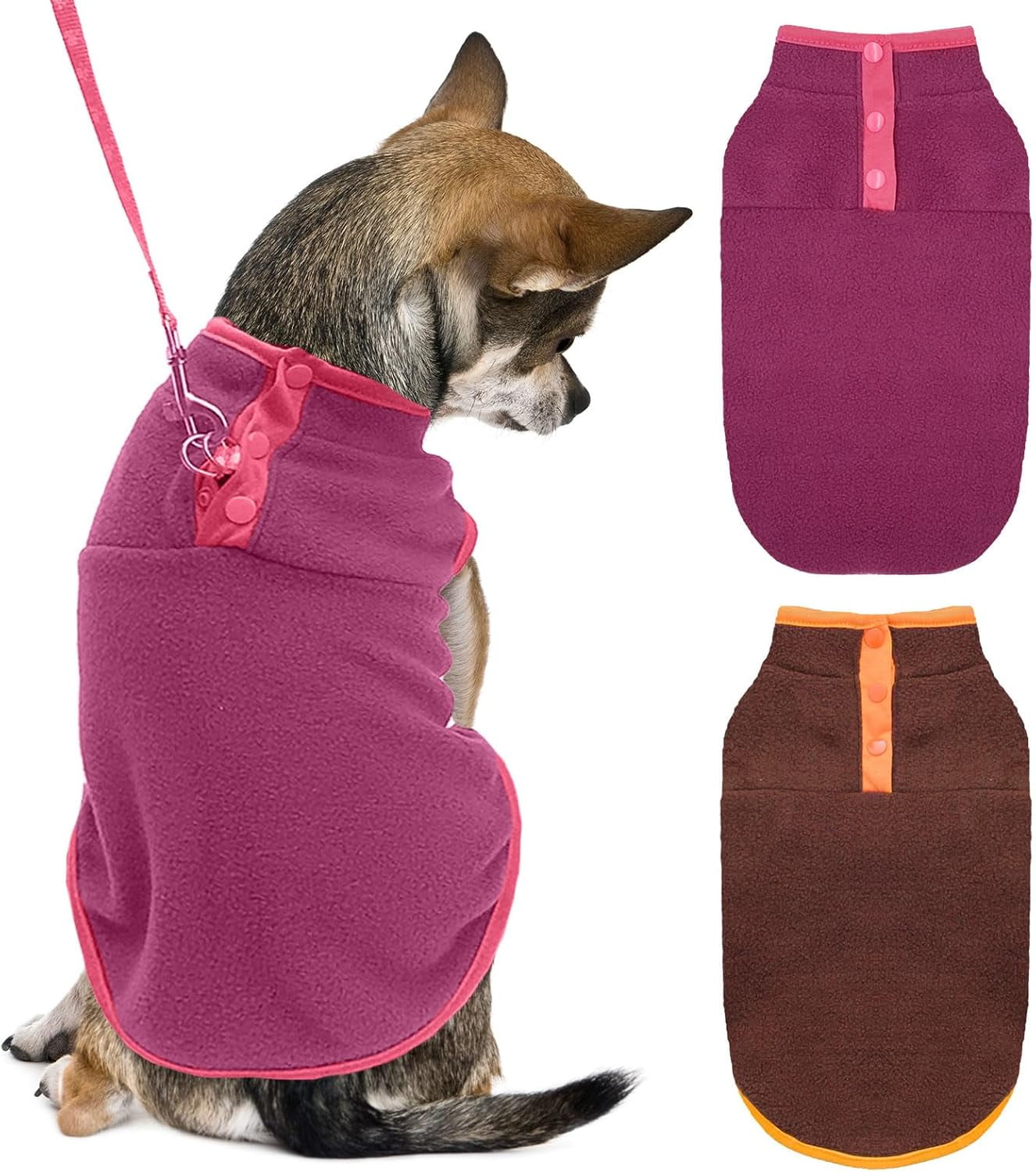 2 Pack Dog Fleece Vest Sweater with Buttons for Small Dogs Cats Soft ...