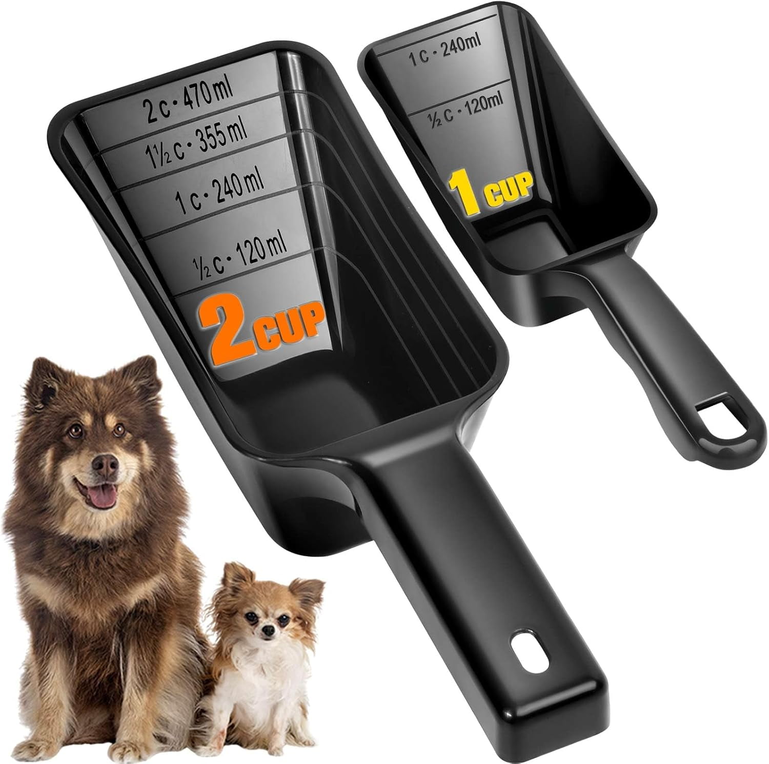 2-Pack Dog Food Scoop Set,1 Cup and 2 Cup Plastic Pet Food Measuring ...