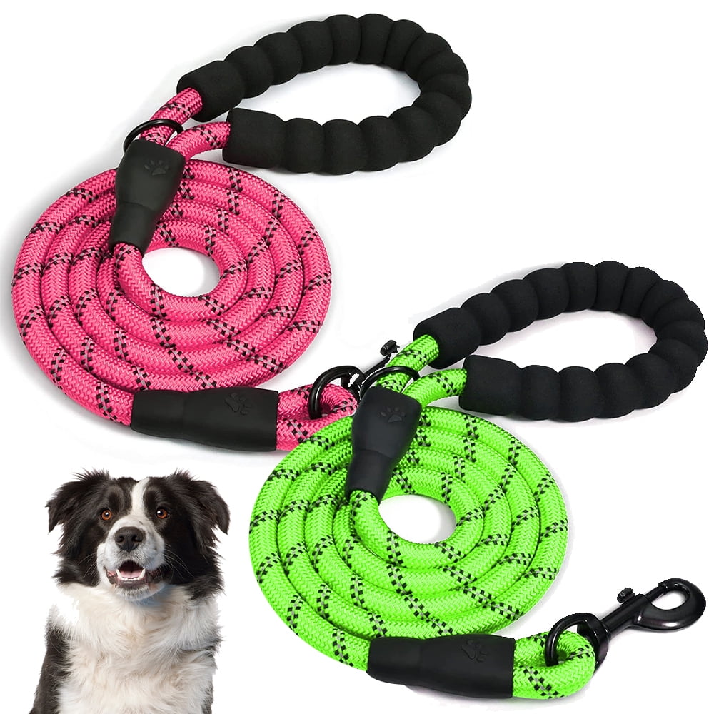 2 Pack Dog Leash, 5 FT Heavy Duty Rope Leash with Soft Padded Handle ...