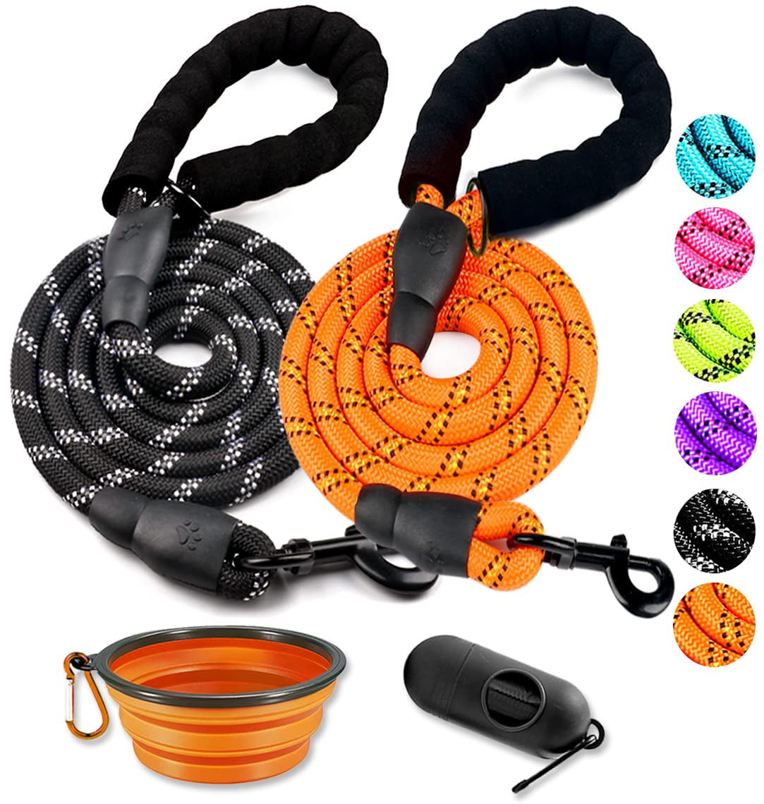 2 Pack Dog Leash-Collapsible Pet Bowl-Poop Bag Holders,Long Heavy Duty ...