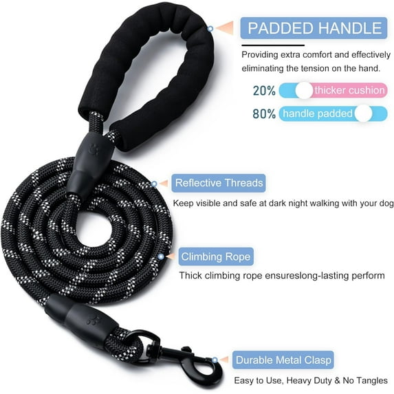 2 Pack Dog Leash, Heavy Duty Nylon Rope Pet Leashes with Comfortable ...