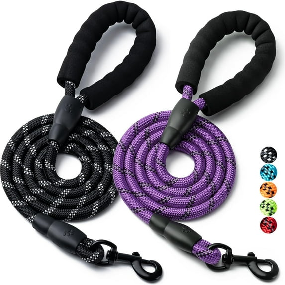 2 Pack Dog Leashes, 4/5/6 FT Heavy Duty Nylon Rope Pet Leashes with ...
