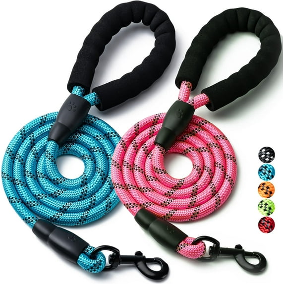 2 Pack Dog Leashes, 4/5/6 FT Heavy Duty Nylon Rope Pet Leashes with ...