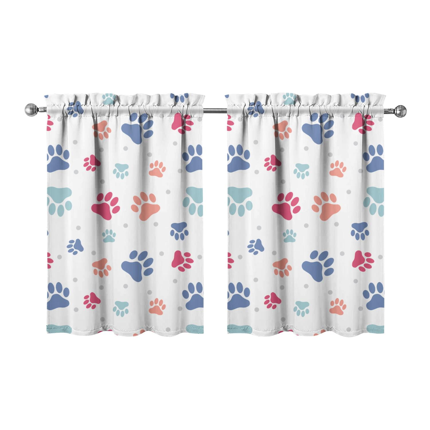 2 Pack Dog & Paw Print Kitchen Curtains 27.5x36 Inch - Cute Canine ...
