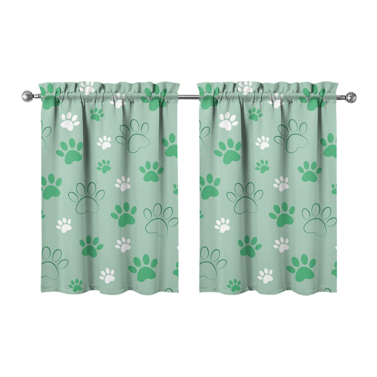 2 Pack Dog & Paw Print Kitchen Curtains 27.5x36 Inch - Cute Canine ...
