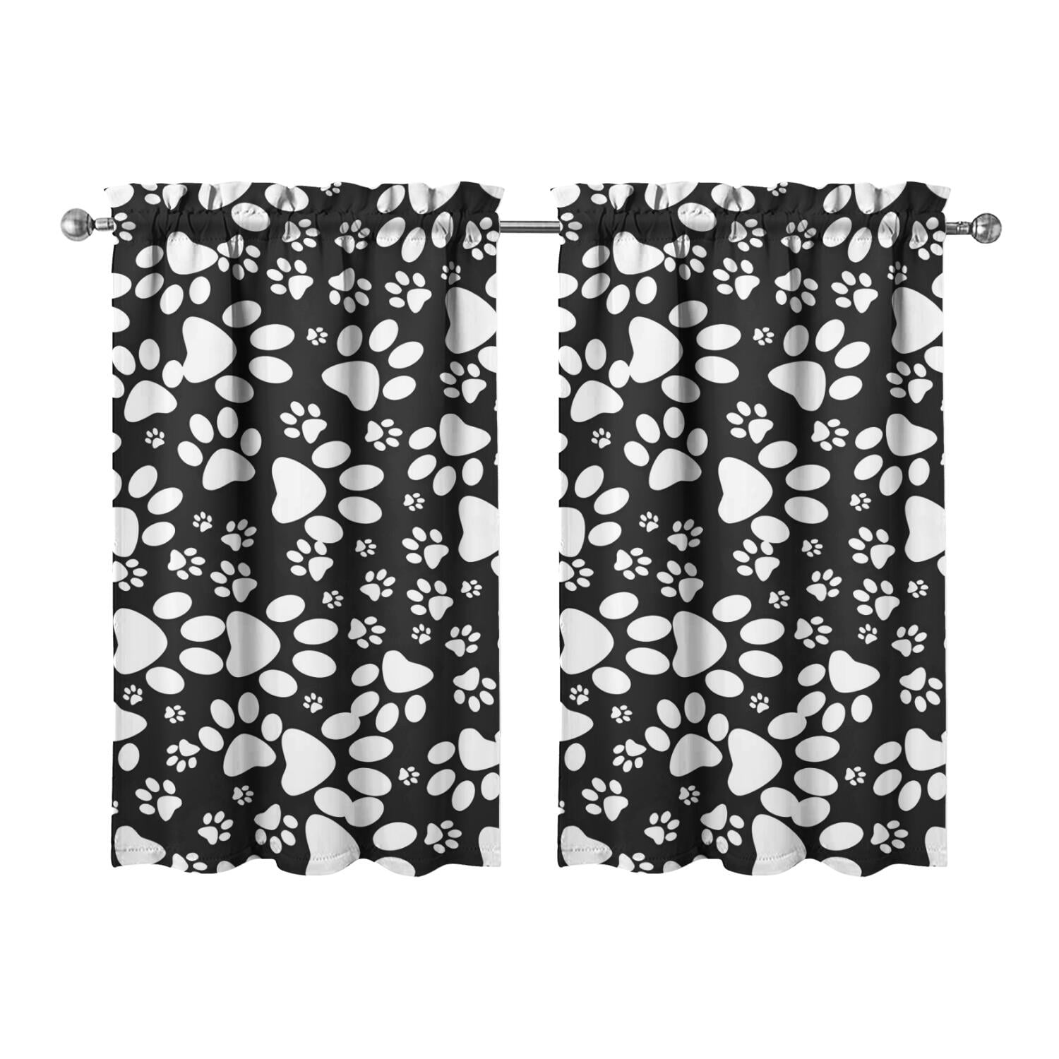 2 Pack Dog & Paw Print Kitchen Curtains 27.5x39 Inch - Cute Canine ...