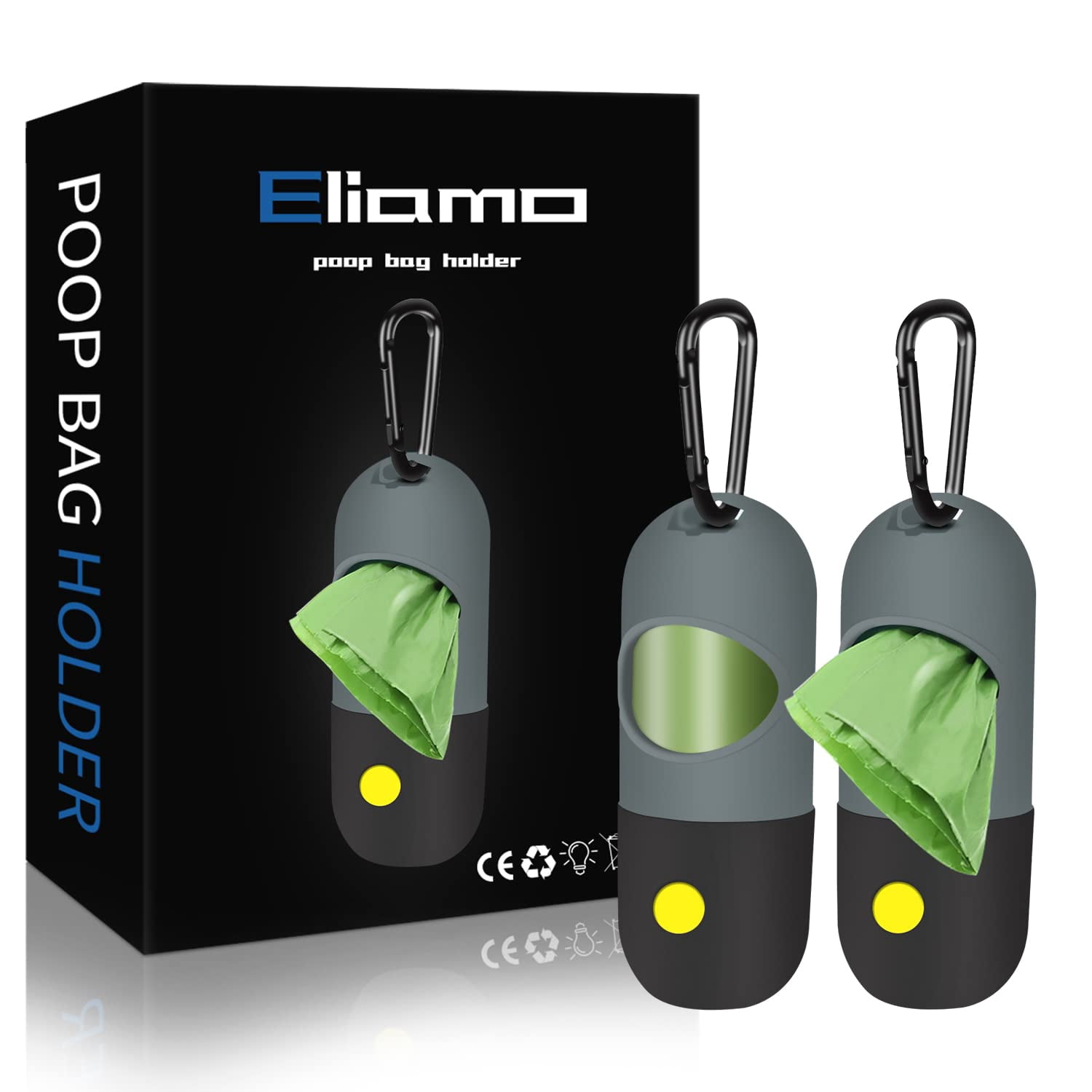2 Pack Dog Poop Bag Dispenser with Built-in LED Flashlight, Pet Waste ...