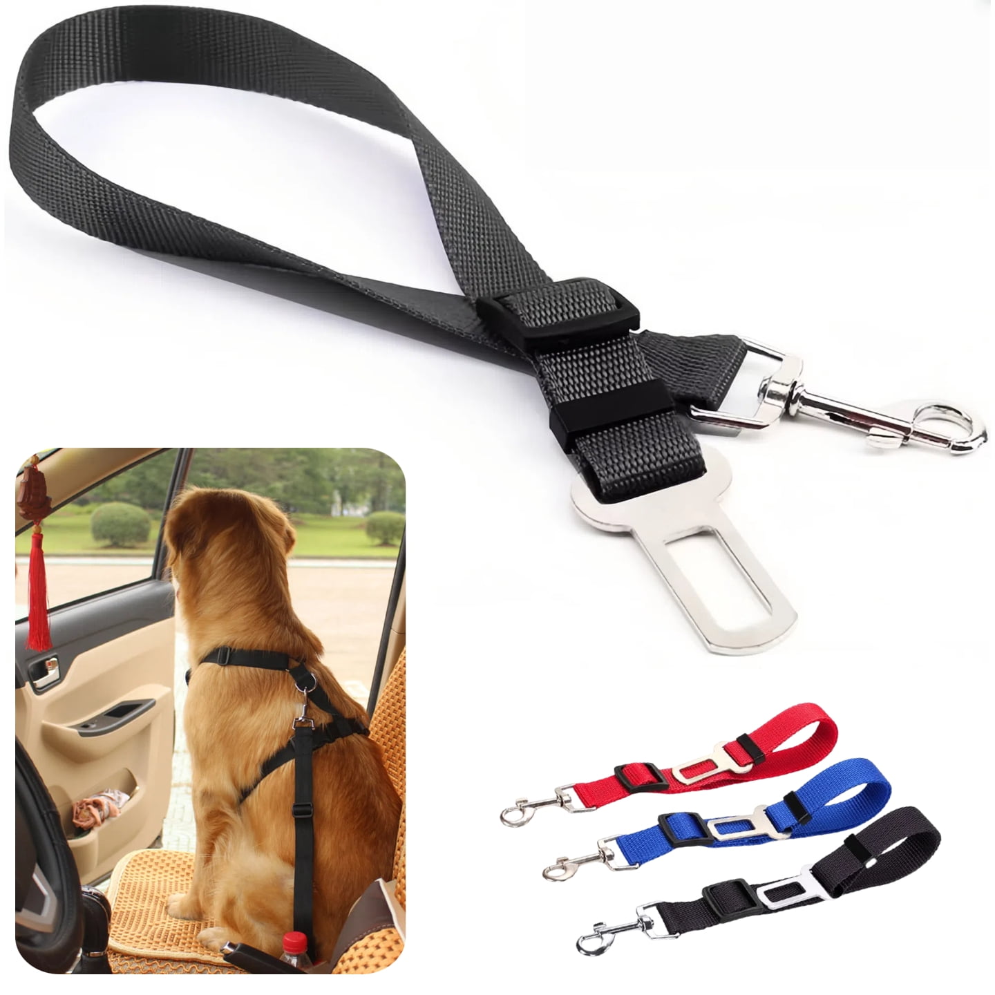 2-Pack Dog Seat Belt for Car, Adjustable Nylon Pet Seatbelt, Supports ...