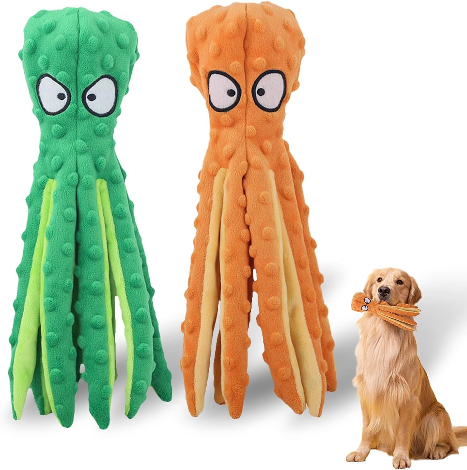2 Pack Dog Squeaky Toys Octopus No Stuffing Crinkle Plush Dog Toys ...