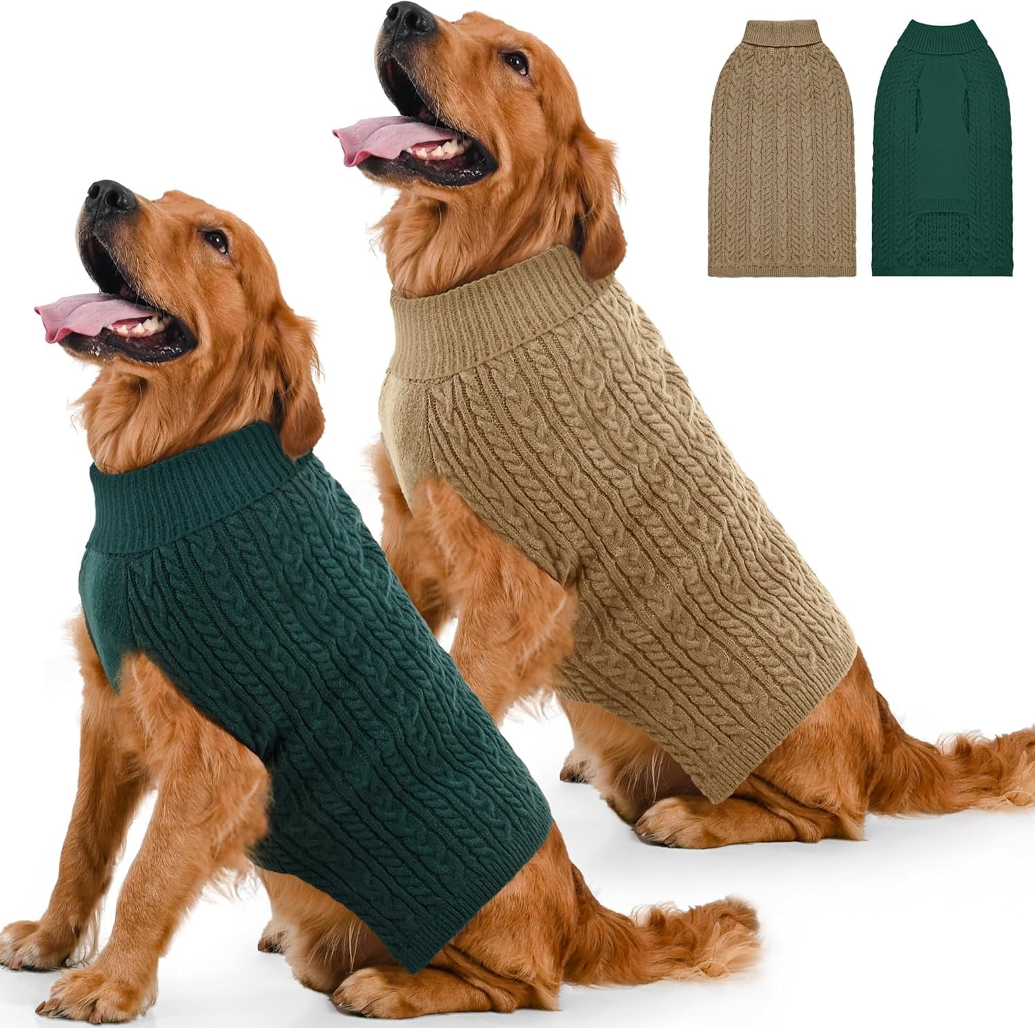 2 Pack Dog Sweaters for Large Dogs Winter Turtleneck Pullover Cable ...