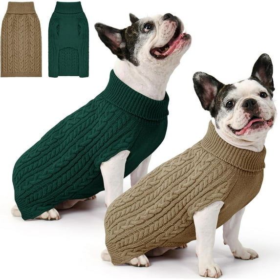 2 Pack Dog Sweaters for Medium Dogs Winter Turtleneck Pullover Cable ...