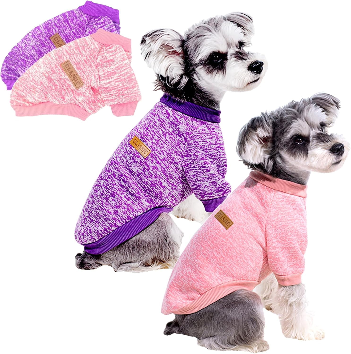 2 Pack Dog Sweaters for Small Dogs - Warm Winter Puppy Sweaters Cute ...