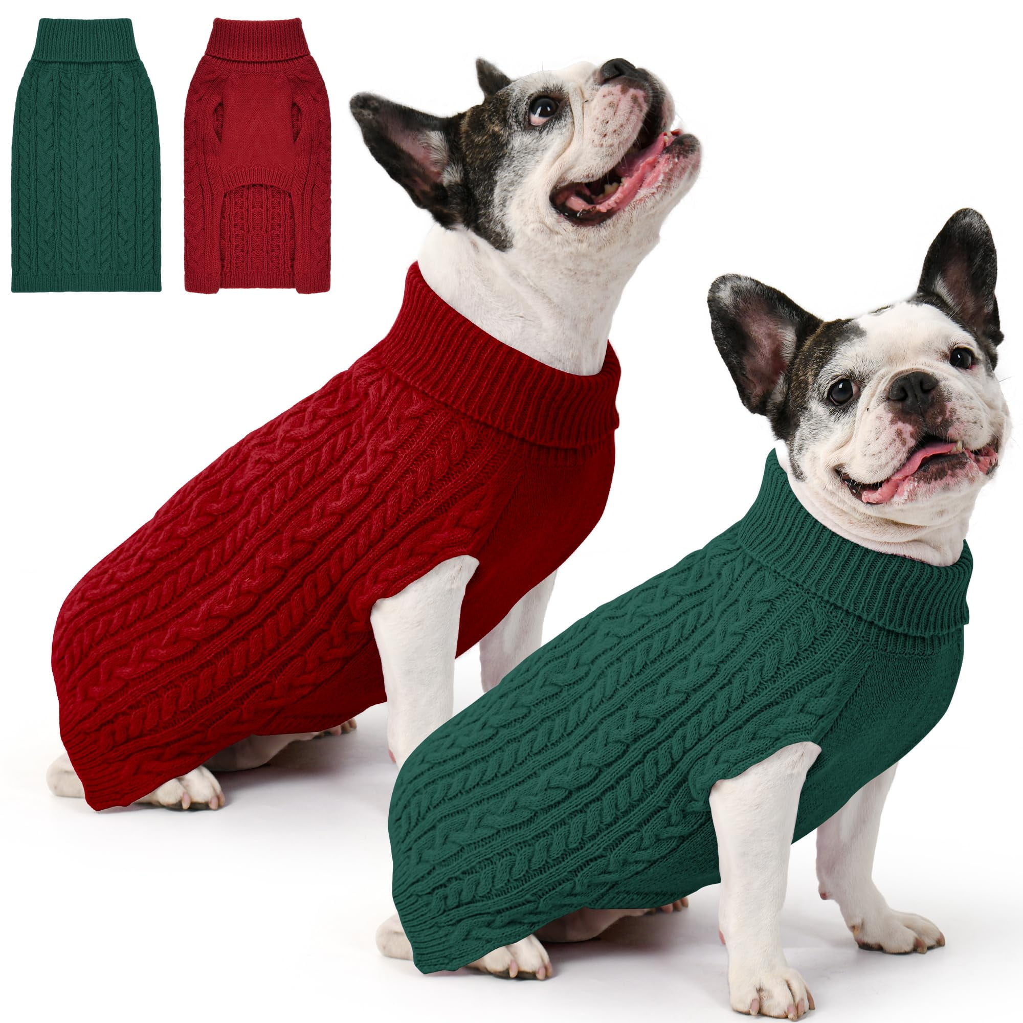 2 Pack Dog Sweaters for Small Dogs Winter Turtleneck Pullover Cable ...