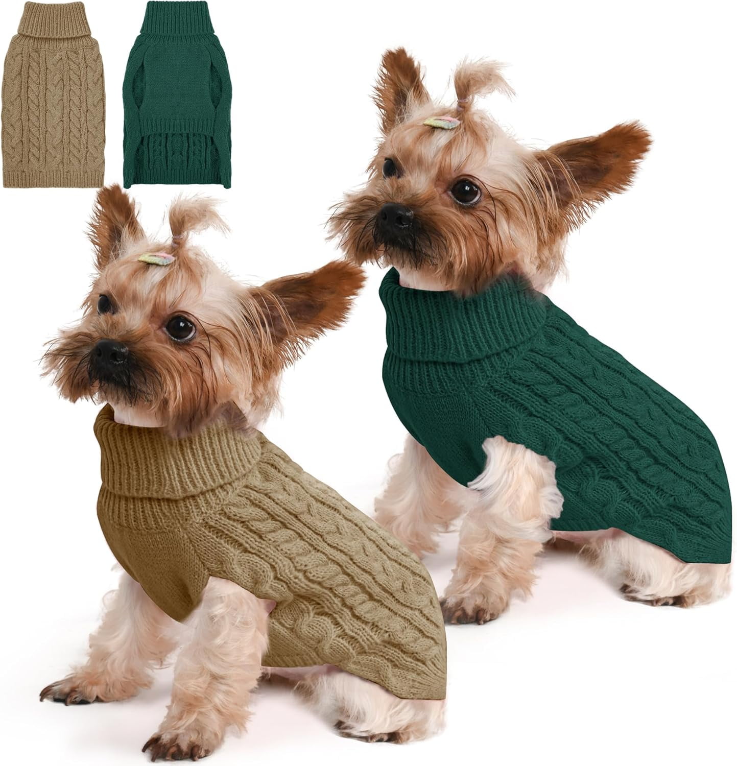 2 Pack Dog Sweaters for Small Dogs Winter Turtleneck Pullover Cable ...