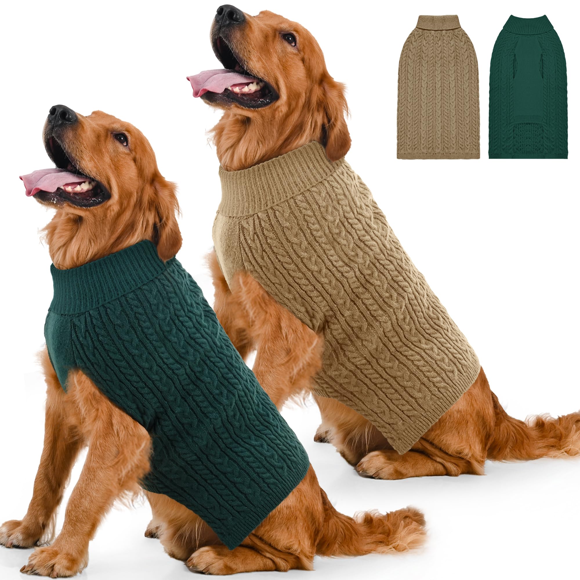 2 Pack Dog Sweaters for Small Dogs Winter Turtleneck Pullover Cable ...