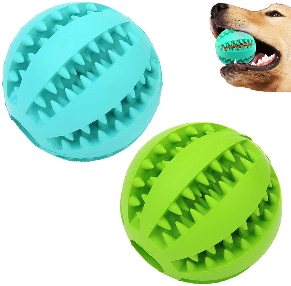 2 Pack Dog Toy Ball，Nontoxic Bite Resistant Teething Toys Balls for ...