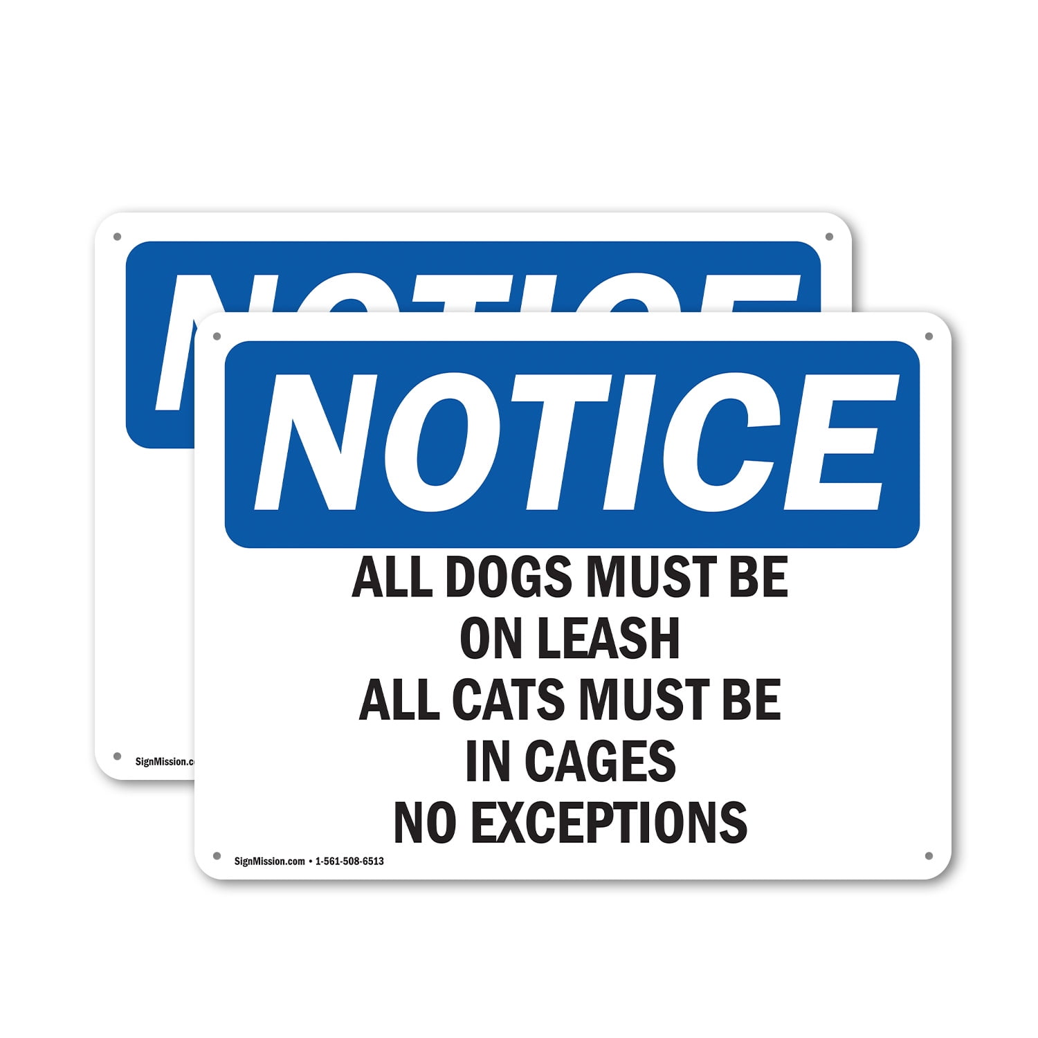 (2 Pack) All Dogs Must Be On Leash All Cats Must OSHA Notice Sign 24 ...