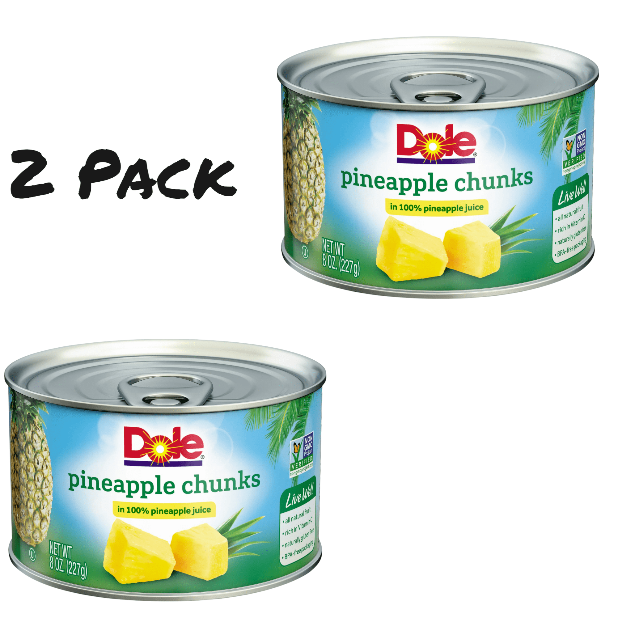 ( 2 Pack ) Dole Canned Pineapple Chunks in 100% Pineapple Juice, 8 oz ...