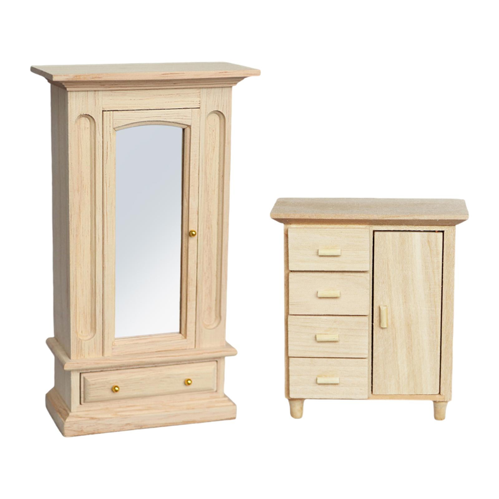 2 Pack Doll Wardrobe Closet w/ Cabinet Bedroom Life Scene Decor ...