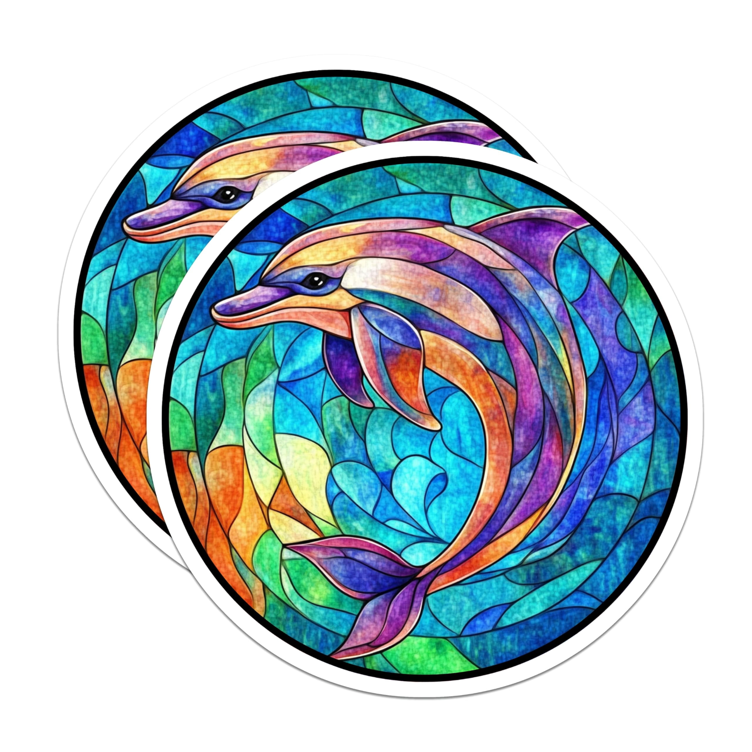 (2 Pack) Dolphin Stained Glass Stickers - Ocean Creature Decals ...