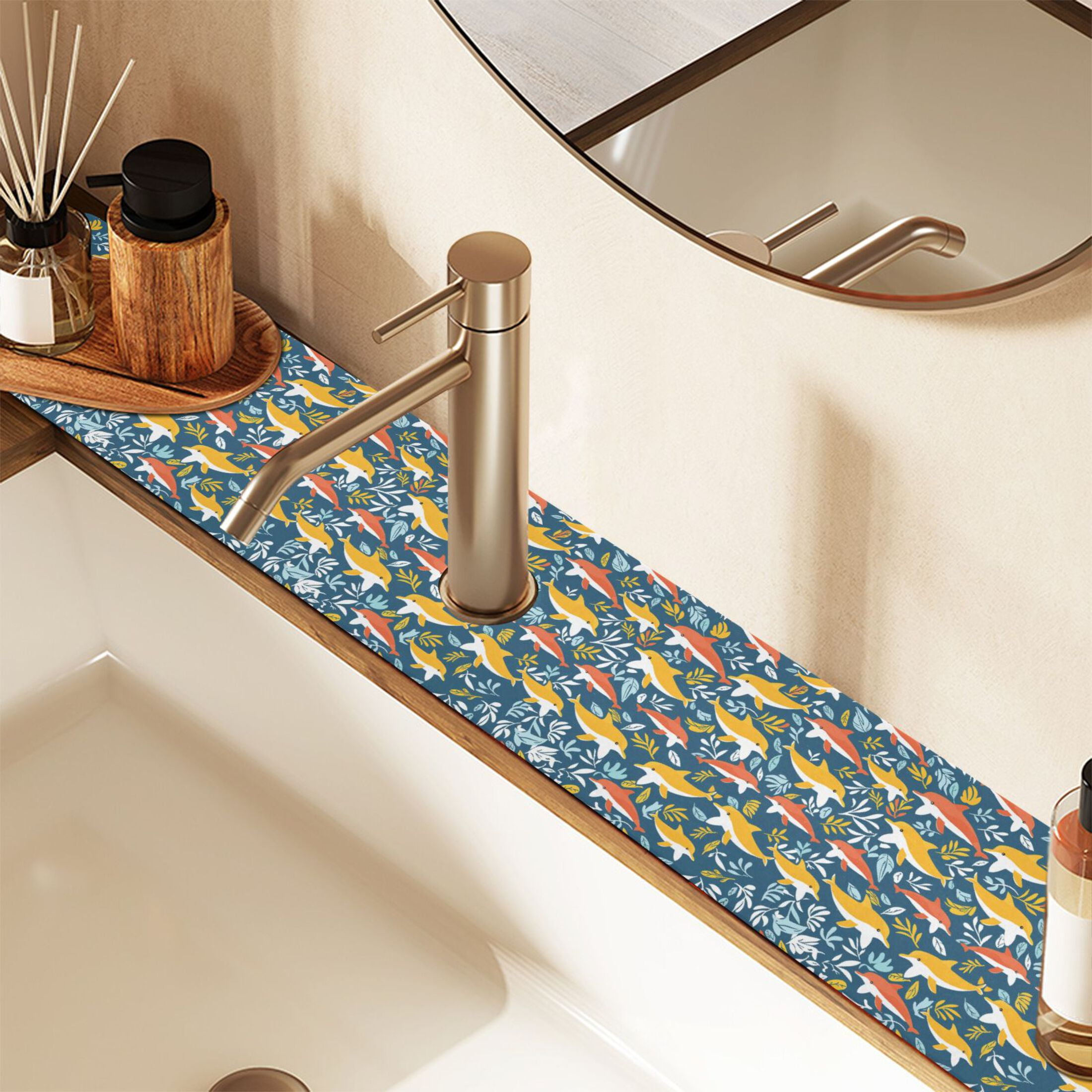 2 Pack Dolphin with Seaweed Faucet Mat for Kitchen Sink 30'' Sink ...