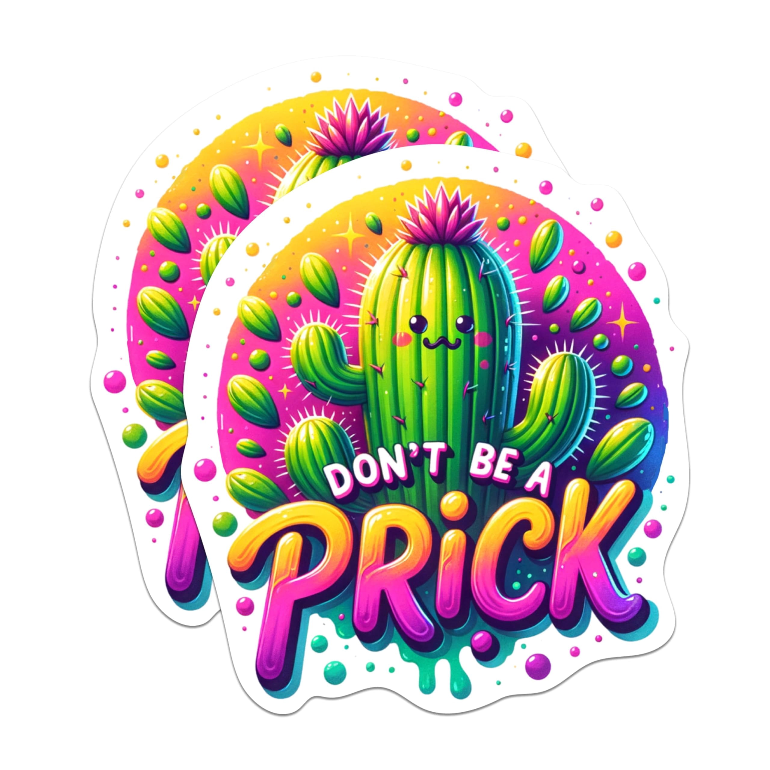 (2 Pack) Don't Be A Prick Cactus Stickers - Funny Punny Sarcastic ...