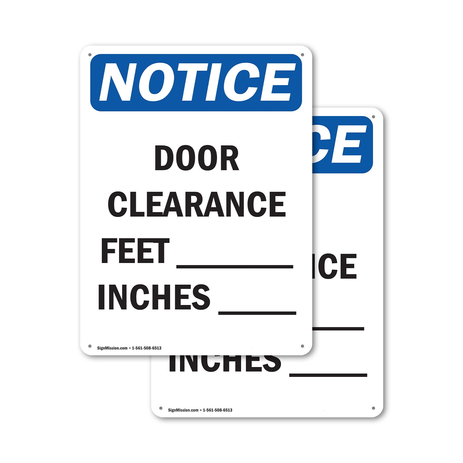 (2 Pack) Door Clearance ____ Feet ____ Inches OSHA Notice Sign 18 Inch ...