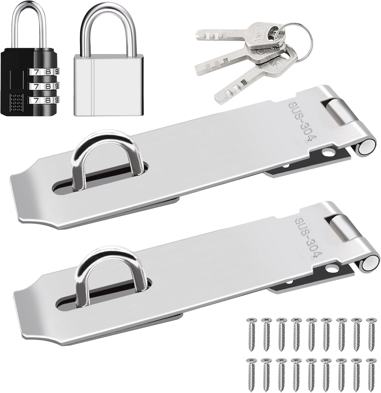 2 Pack Door Hasp Latch Lock with Combination Lock&Keys Lock, 5 Inch 304 ...