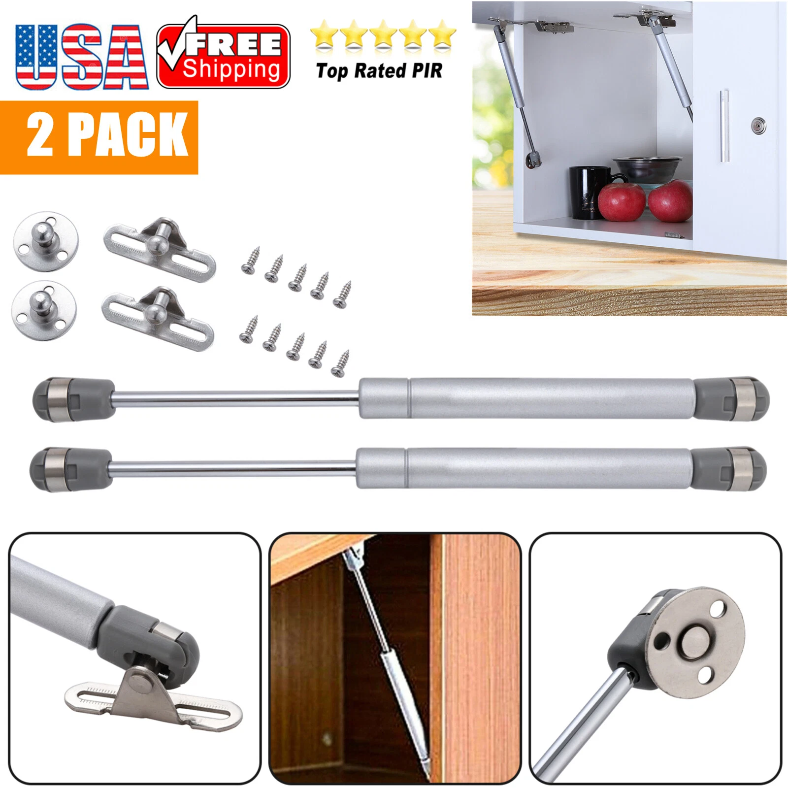 2 Pack Door Hinge Gas Spring Strut Prop Shock Lift Kitchen Cabinet ...