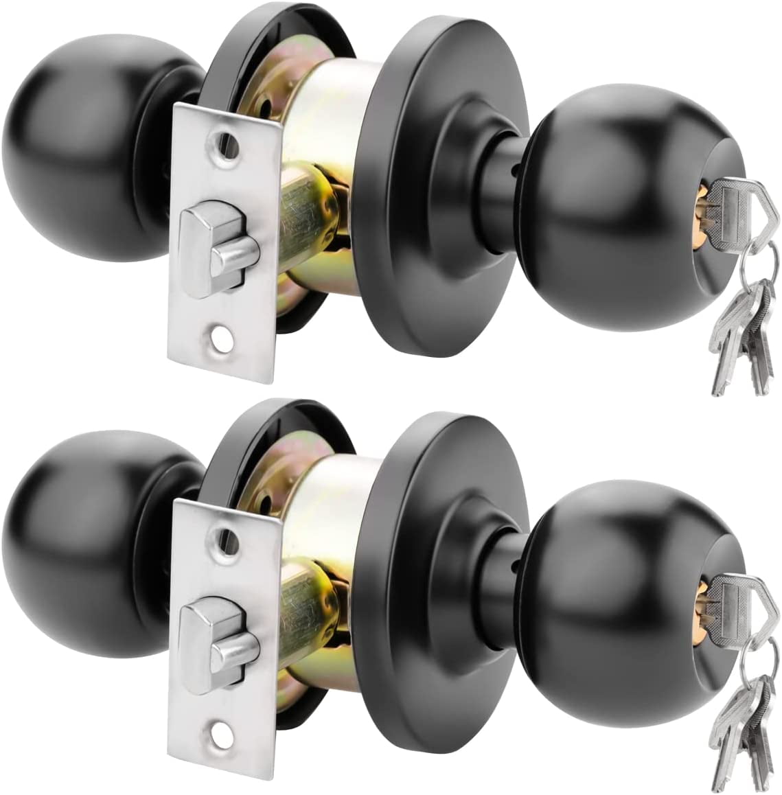 (2 Pack) Matte Black Door Knob with Lock Key for Inside Indoor Room ...