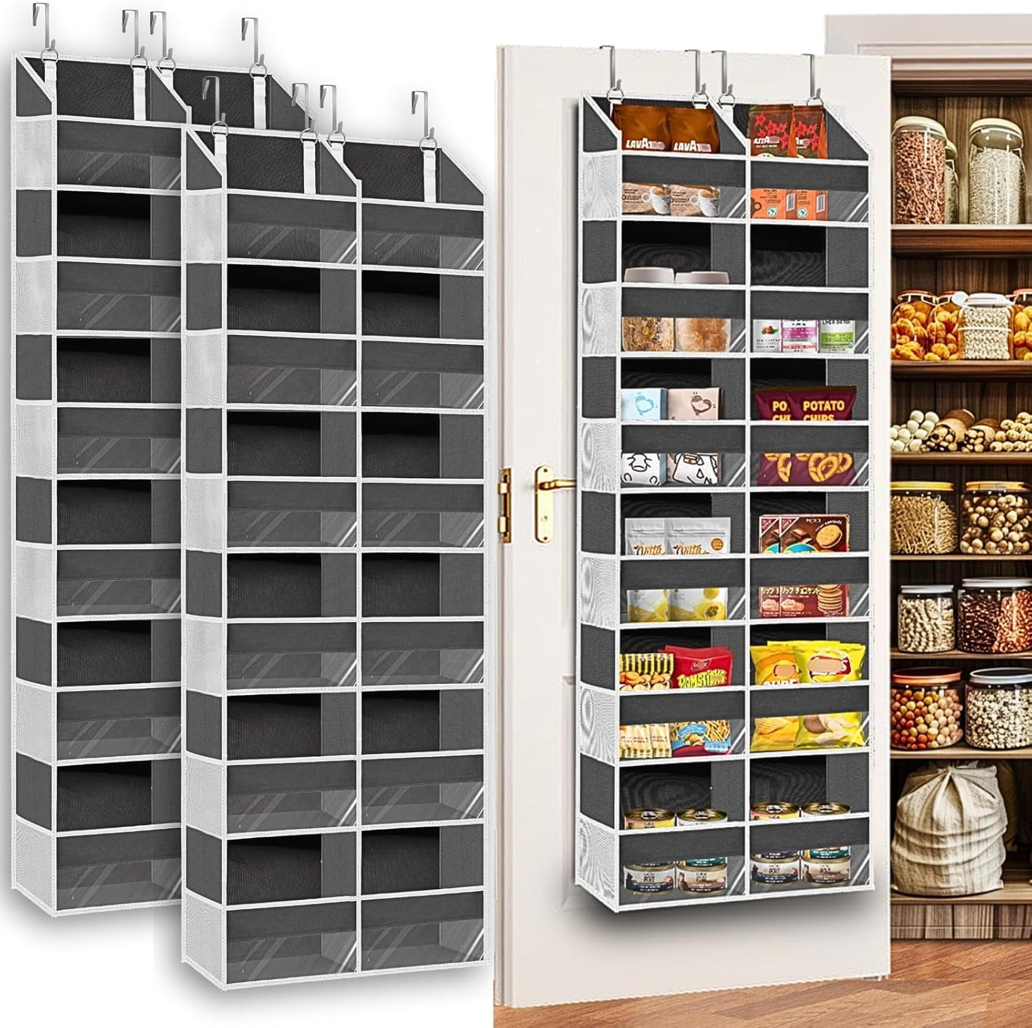 2 Pack Over The Door Organizer 6 Tiers, Extra Large Behind Door Storage ...