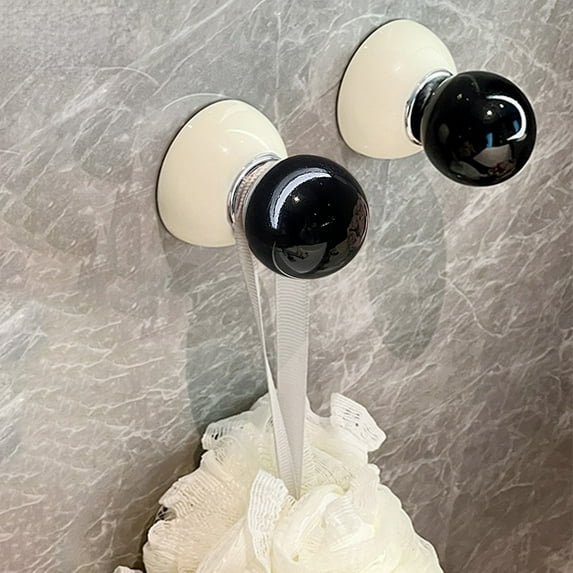 2-Pack Dopamine Ball Suction Cup Hooks | Wooden Wall Hooks for Bathroom ...