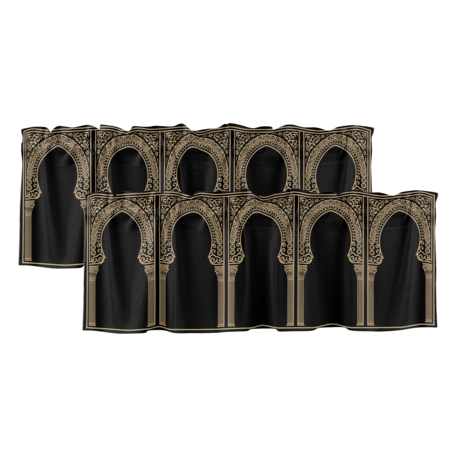 2 Pack Double Arches Valance for Window Vintage Traditional Black Gold ...
