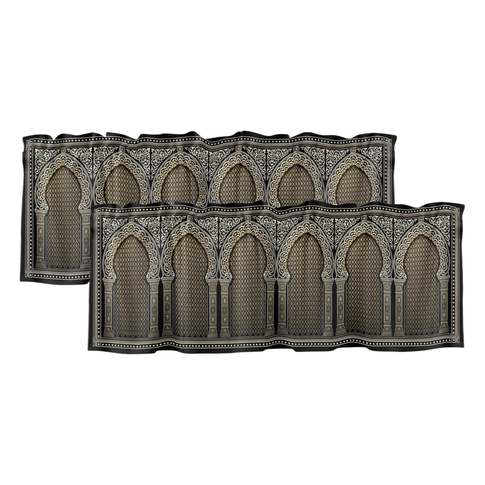 2 Pack Double Arches Valance for Window Vintage Traditional Gold Black ...