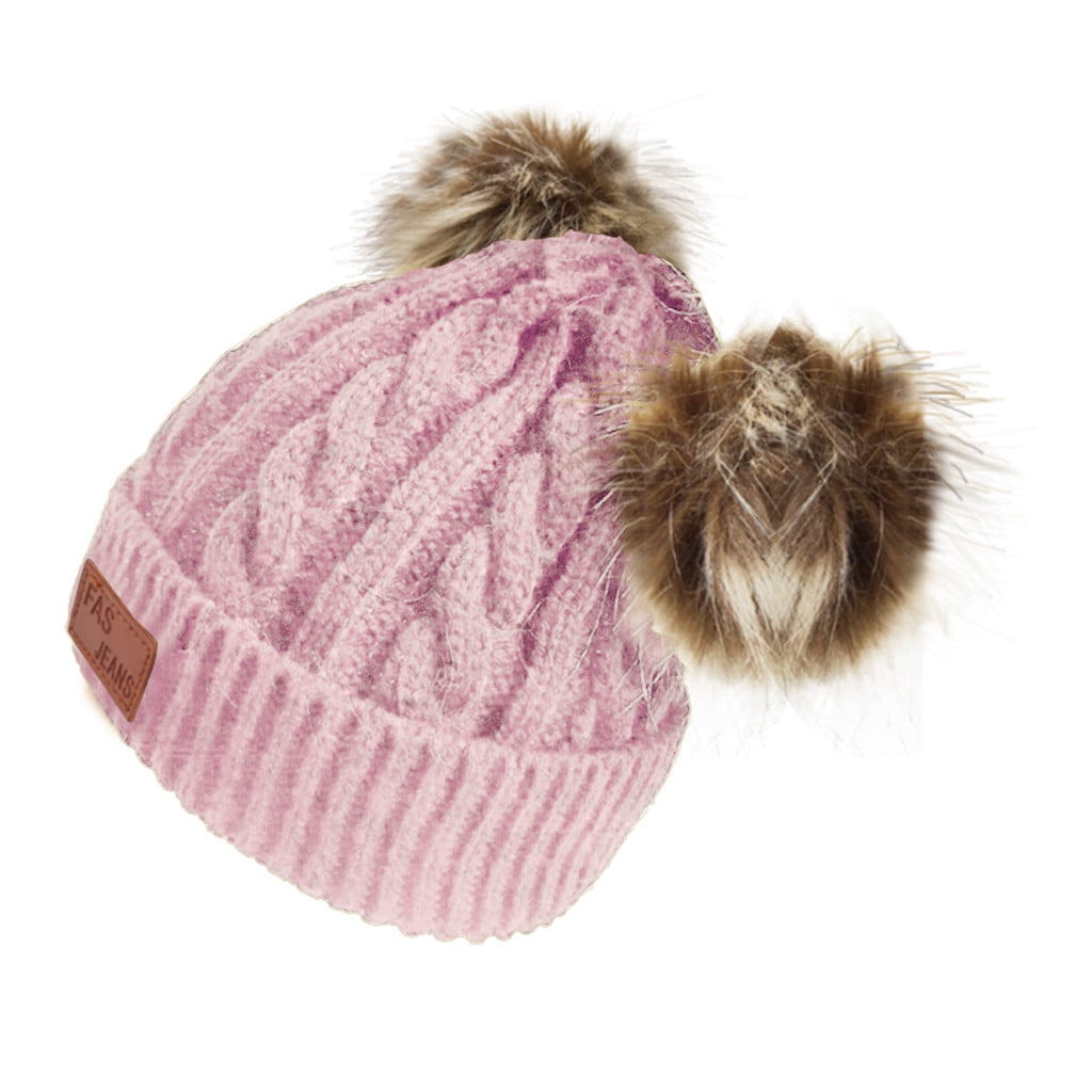 2 Pack Double Ball Children's Wool Girls Stuff Hat Wool Ball Baby ...