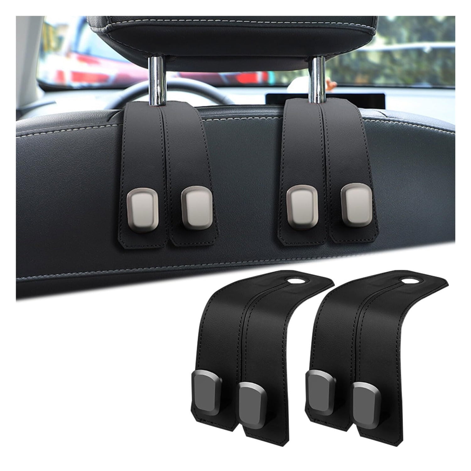 2 Pack Double Car Seat Headrest Hooks, Leather Car Purse Hanger Holder ...