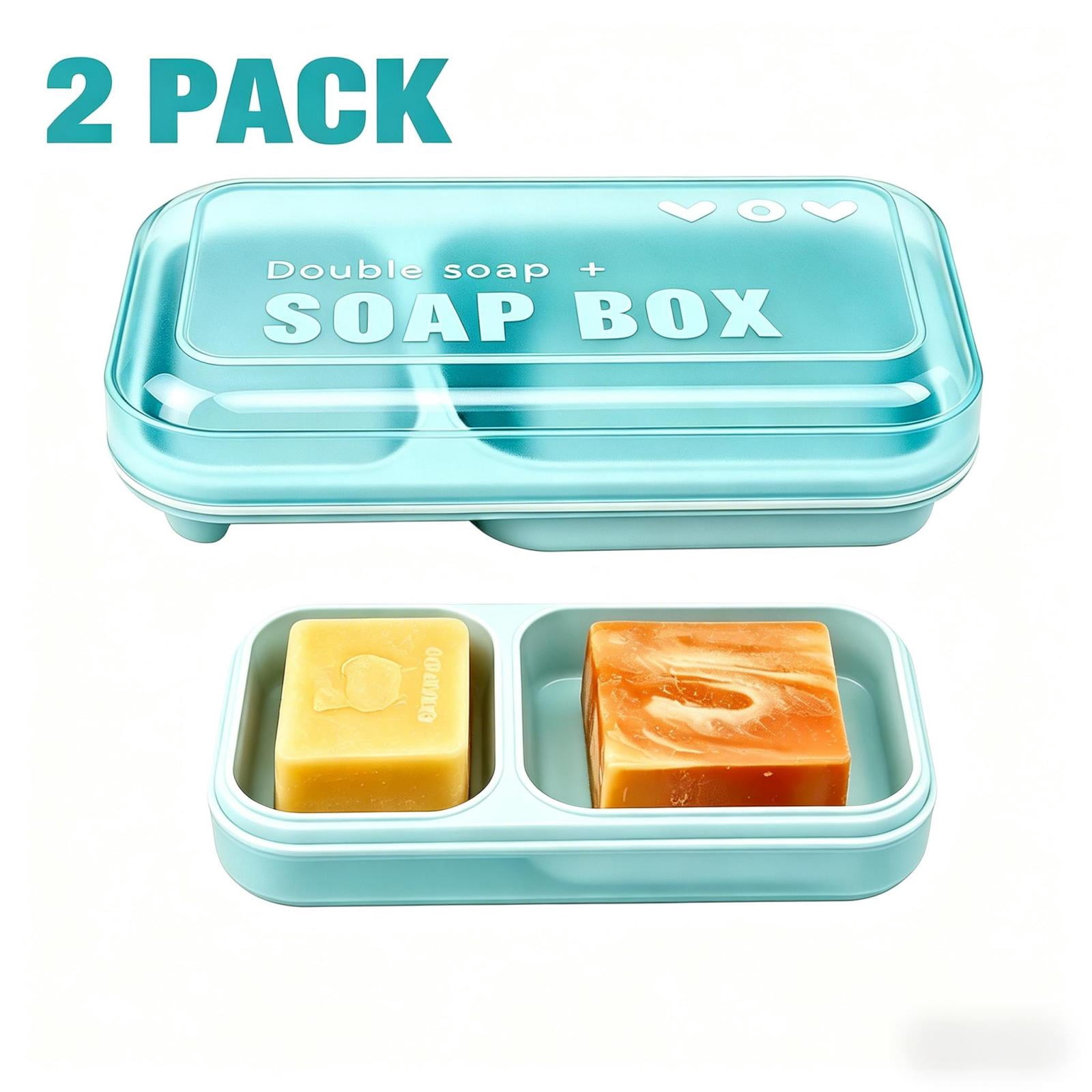 2 Pack Double Compartment Plastic Soap Holder, Soap Dish, Soap Box ...
