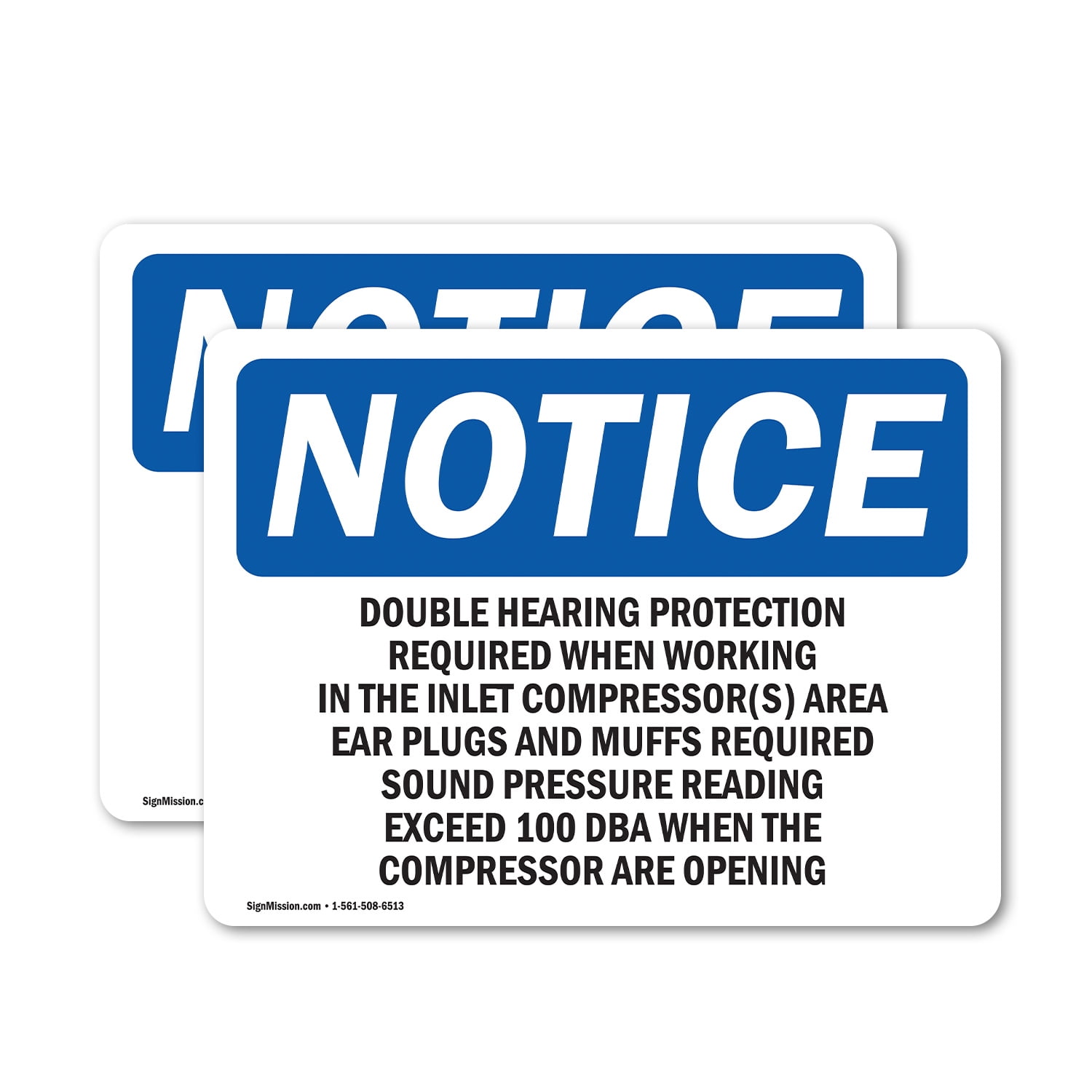 (2 Pack) Double Hearing Protection Required When OSHA Notice Sign ...