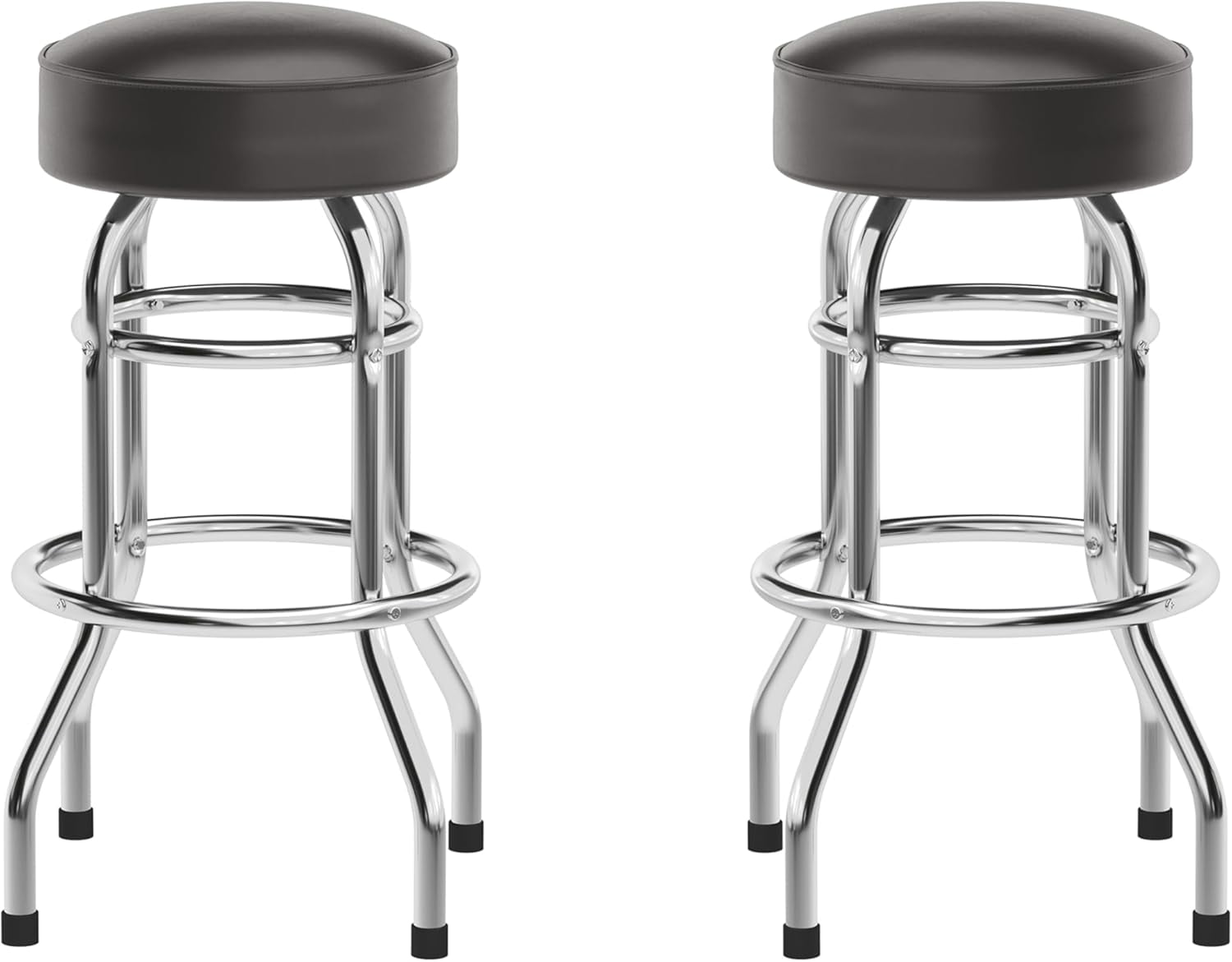 2 Pack Double Ring Chrome Barstool with Dark Brown Seat - Walmart.com