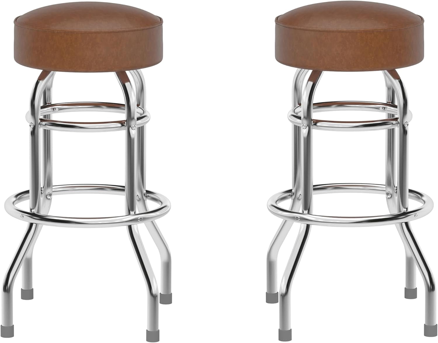 2 Pack Double Ring Chrome Barstool with Weathered Brown Seat - Walmart.com