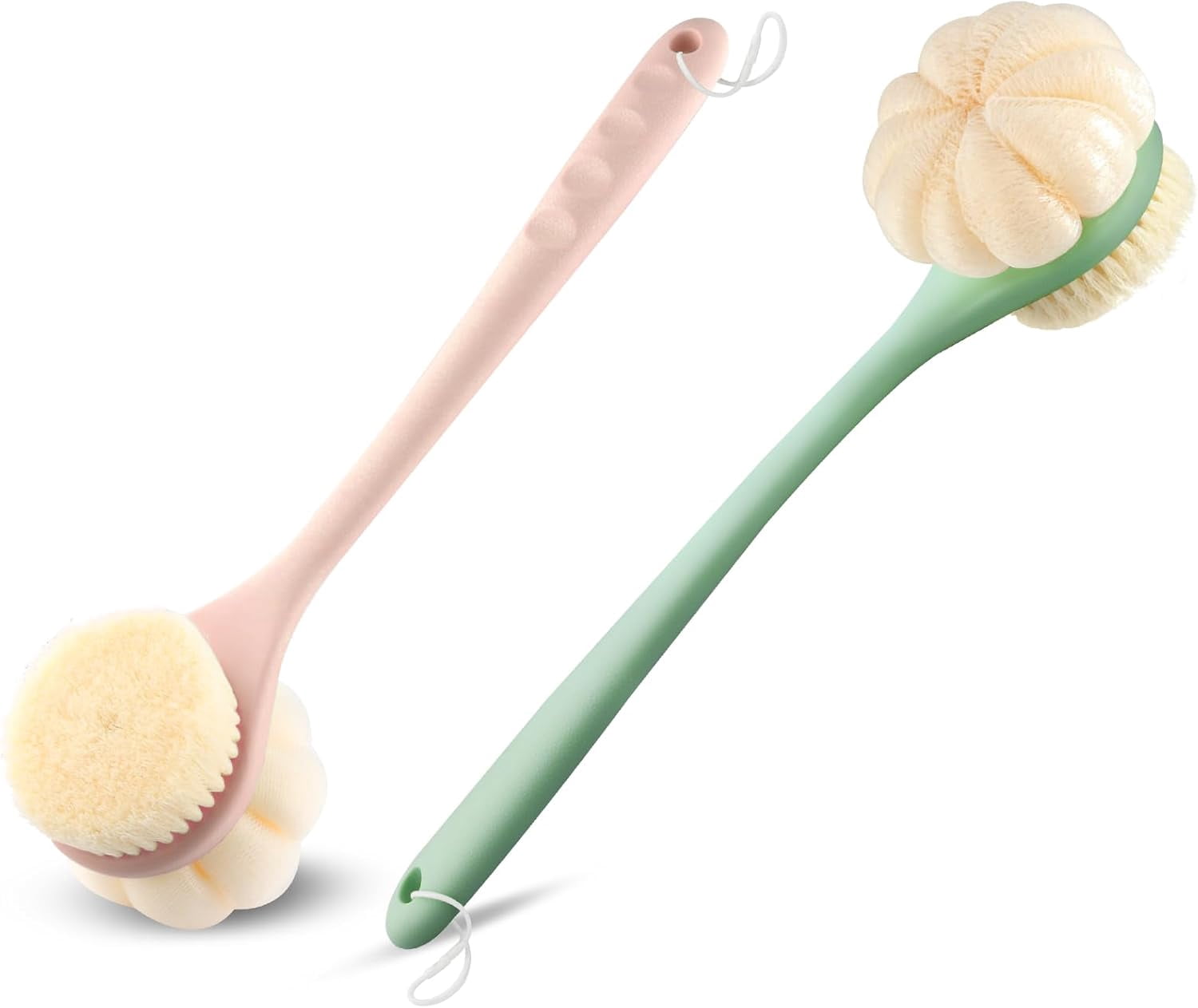 2 Pack Double-Sided Back Bath Brush,16" Curved Long Handle Back ...