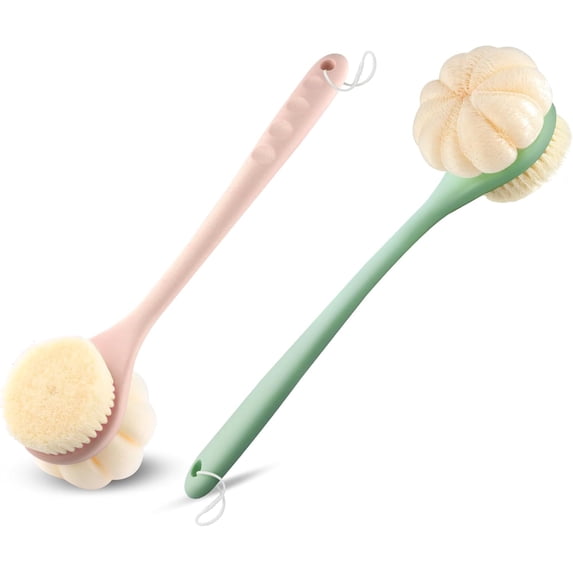 2 Pack Double-Sided Back Bath Brush,16" Curved Long Handle Back ...