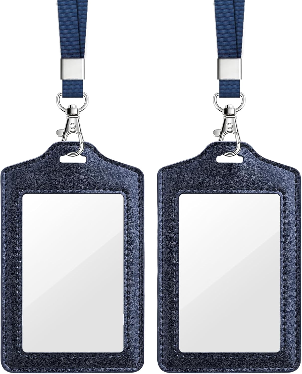 2 Pack Double Sided Clear Badge Holder with Lanyard, PU Leather ID ...