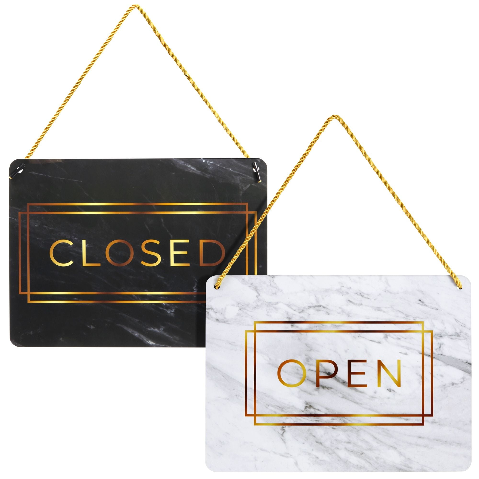 2 Pack Double Sided Open Closed Sign for Business Door, Gold Marble ...