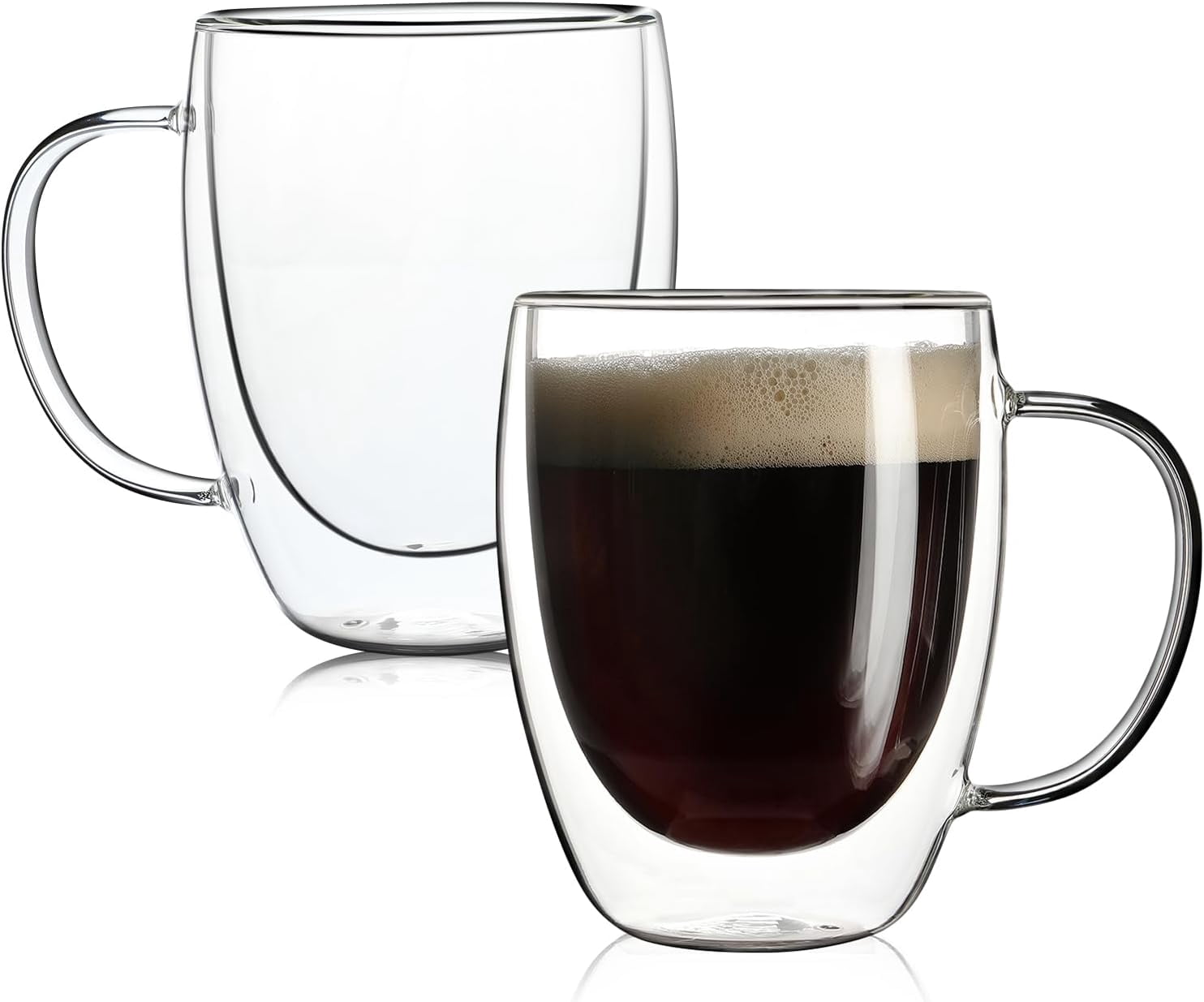 2 Pack Double Walled Glass Coffee Mugs with Handles, Large Insulated ...