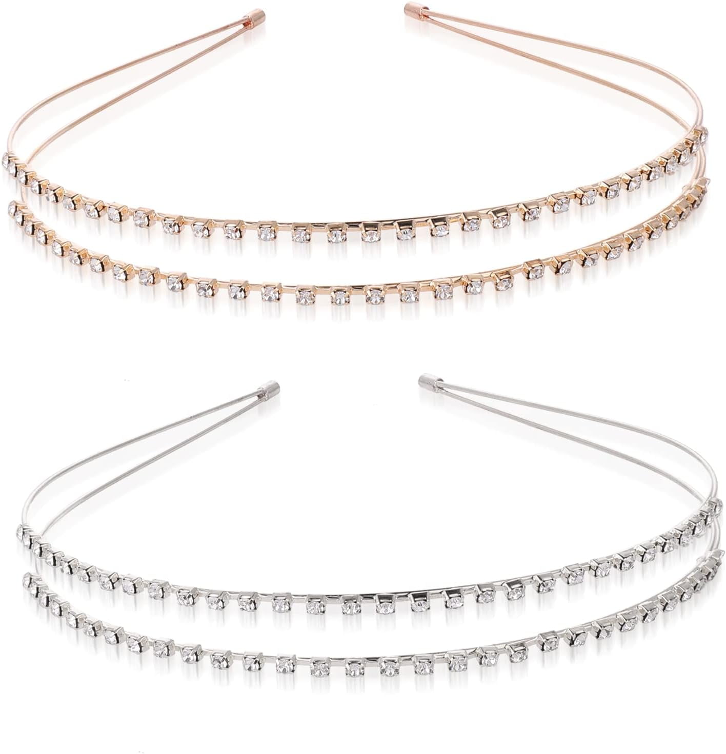 2 Pack Double-layer Rhinestone Hair Hoop Headband Metal Hair band Shiny ...