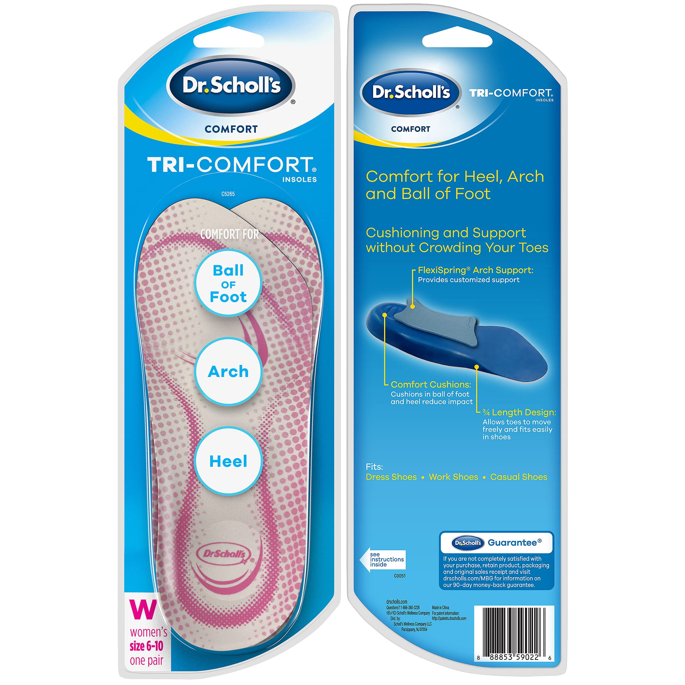 2 Pack Dr. Scholls Tri-Comfort Shoe Insoles for Women (6-10) Inserts with FlexiSpring Arch ...