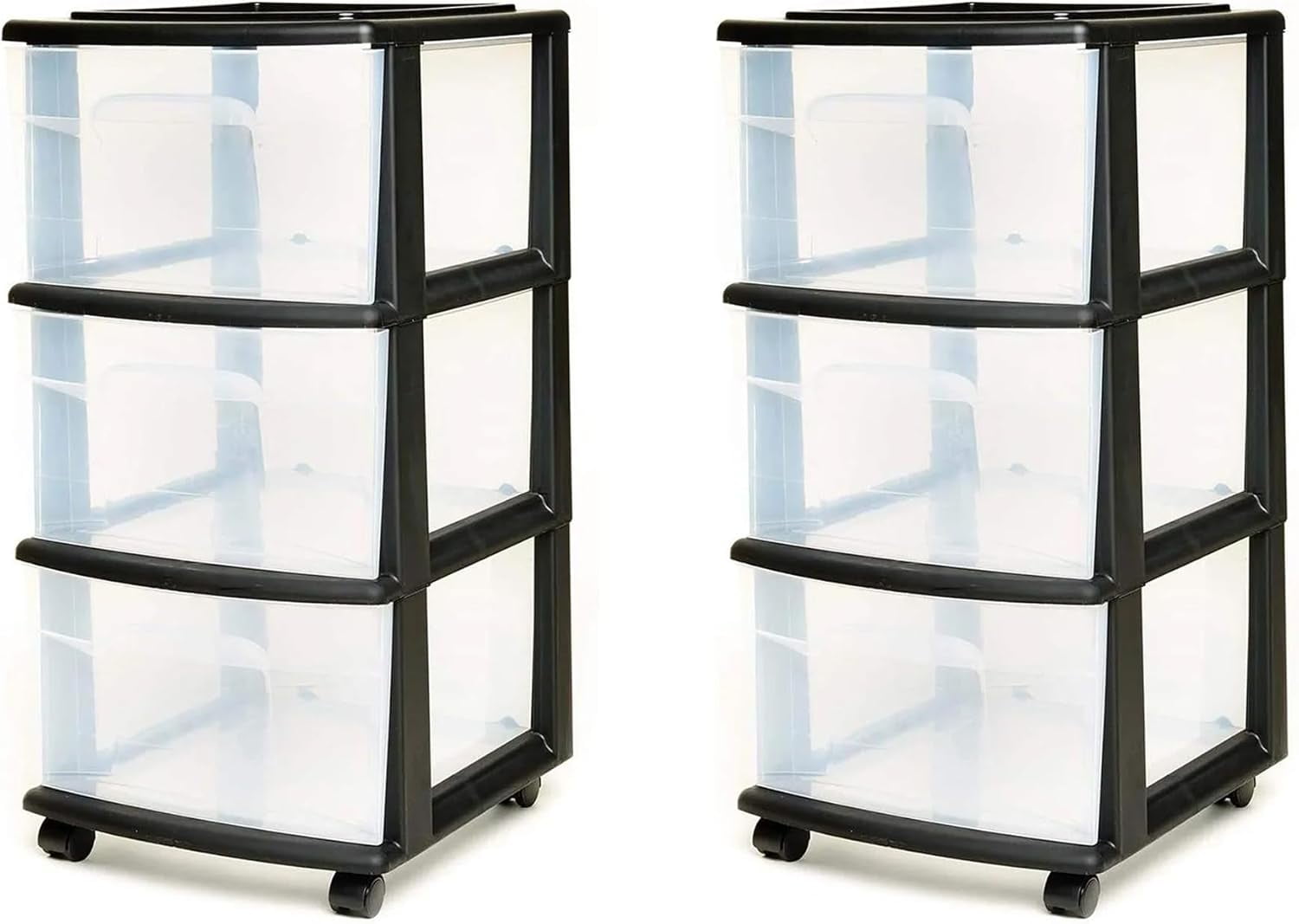 2-Pack Drawer Tower, 3-Tier Clear Plastic Storage Organizer Cart, Black ...