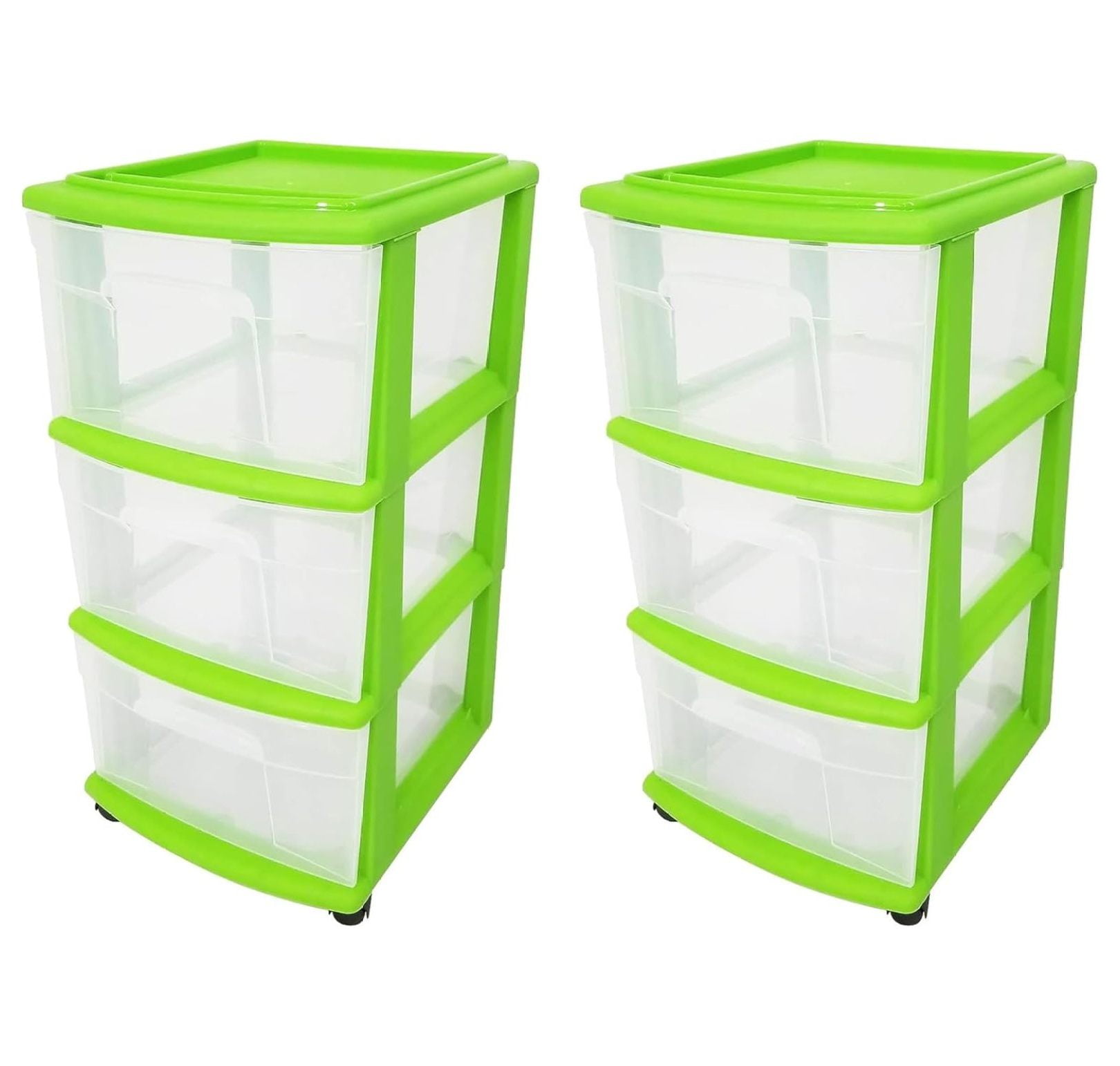 2-Pack Drawer Tower, 3-Tier Clear Plastic Storage Organizer Cart, Bold ...