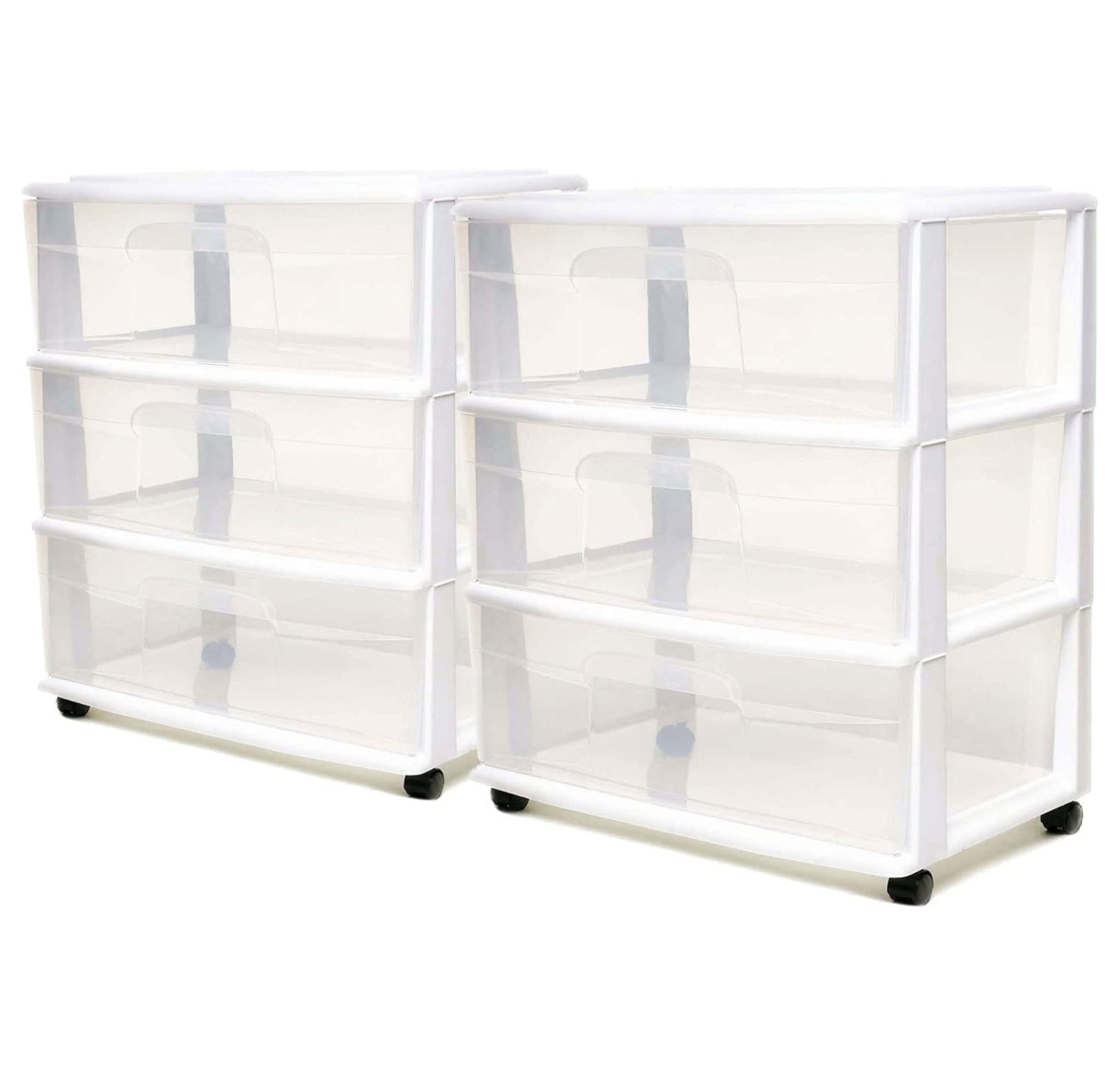 2-Pack Drawer Tower, 3-Tier Wide Clear Plastic Storage Organizer Cart ...